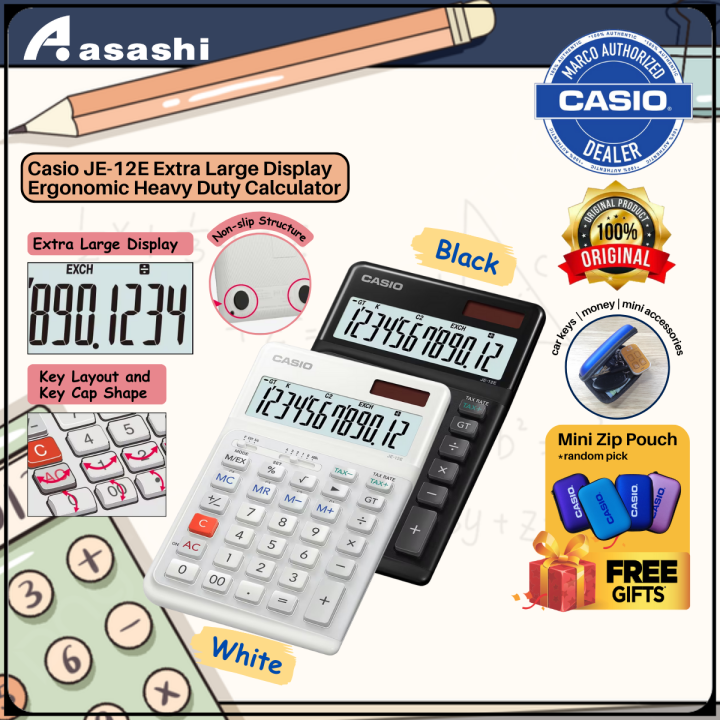 Casio JE-12E Extra Large Display Ergonomic Heavy Duty Calculator Black / White | Lazada