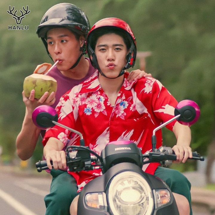 Hanlu PP Kritเสื้อฮาวายแขนสั้นวันหยุดชายหาดเสื้อเชิ้ตลายดอกผู้ชายเสื้อแบบหลวมมีสไตล์ แปลรักฉัน ...