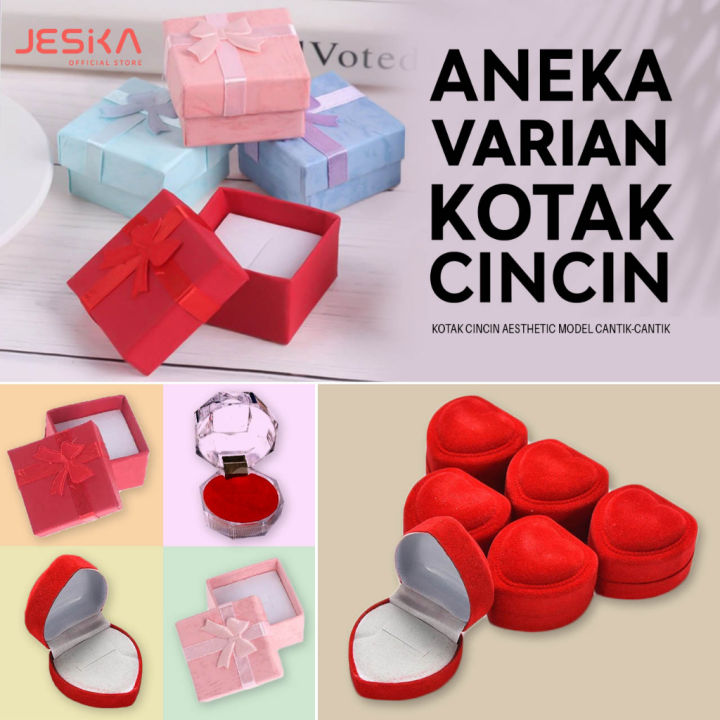 Kotak cincin permata motif love hati bludru single isi 1 lamaran ...