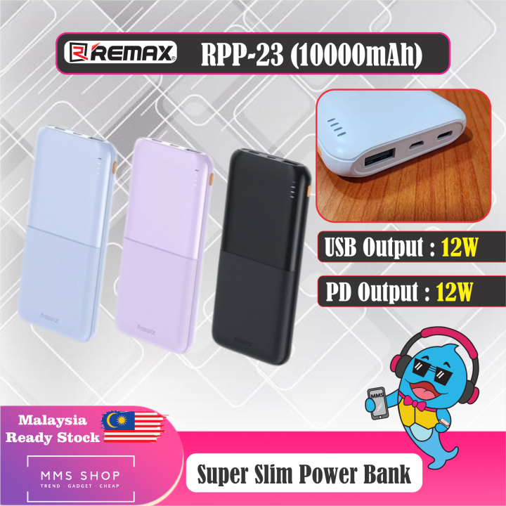 Remax Power Bank 10000mAh Slim Powerbank USB and Type C output PD 12W ...
