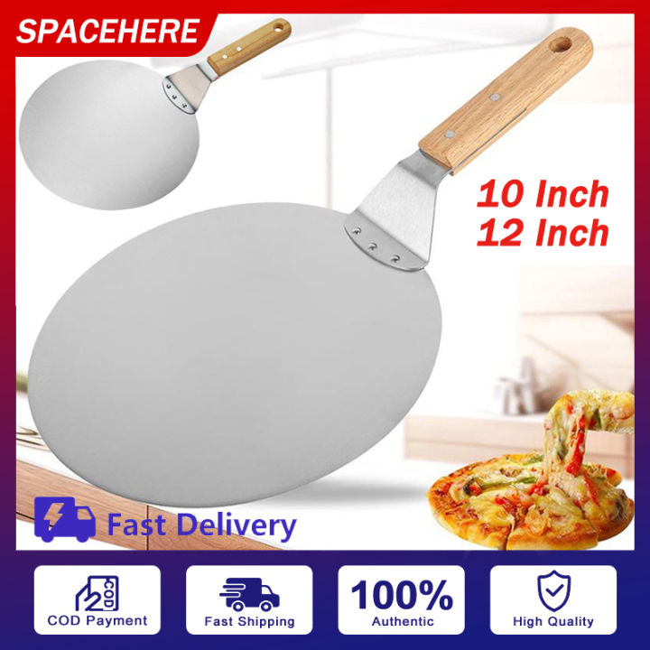 BABEDUO Round Stainless Steel Non-stick Pizza Paddle Spatula With Oak ...