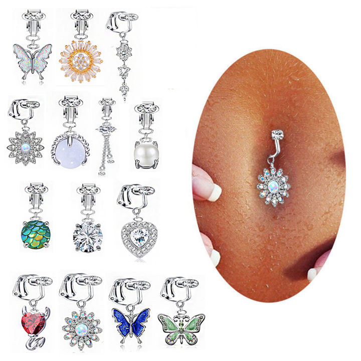 Heart Fake Belly Button Ring Jewelry Butterfly Clip Navel Ring Fake ... Heart Fake Belly Button Ring Jewelry Butterfly Clip Navel Ring Fake ...