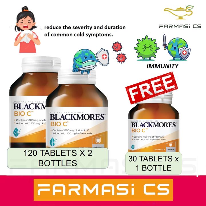 BLACKMORES Bio C 1000mg 120 Tablets x 2 Bottles FOC Bio C 30 Tablets x ...