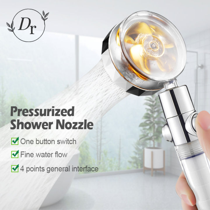 【dr】shower Head Water Saving Flow 360 Degrees Rotating With Small Fan