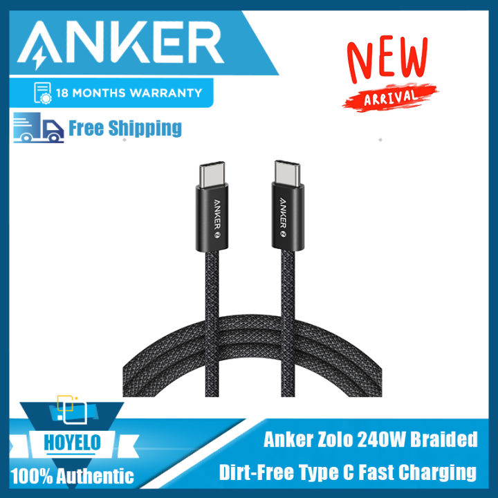 Anker Zolo USB C to USB C Cable, Braided and Dirt-Free Type C Fast Charging Cable, Slim ...