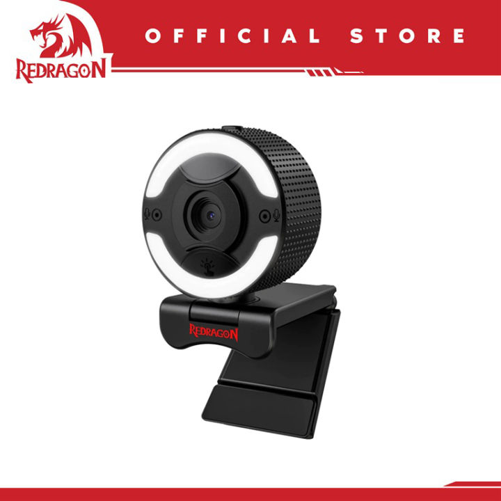 Redragon GW910 1080P PC Webcam w/Dual Microphone, Adjustable Ring Light ...