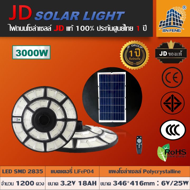 JD-UFO-HWX SOLAR LIGHT รุ่นใหม่ 3000W ไฟถนน พลังงานแสงอาทิตย์ ไฟถนน โคมไฟสนาม โคมไฟโซล่าเซลล์ ไฟ ...