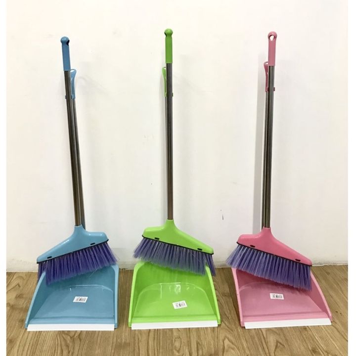 2 in 1 Broom and Dustpan Set Dust Pan with Stainless Handle Cleaning Brush Broom Floor Sweep ...