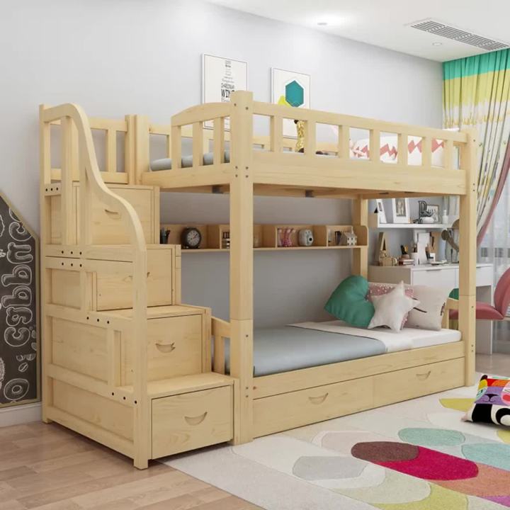 Solid Wood Bed Double Layer Upper and Lower Bed Bunk Bed Height ...