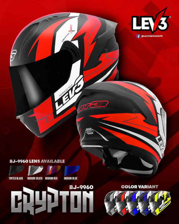 Lev3® FullFace Dual Visor BJ-9960 Crypton Motorcycle Helmet | Lazada PH