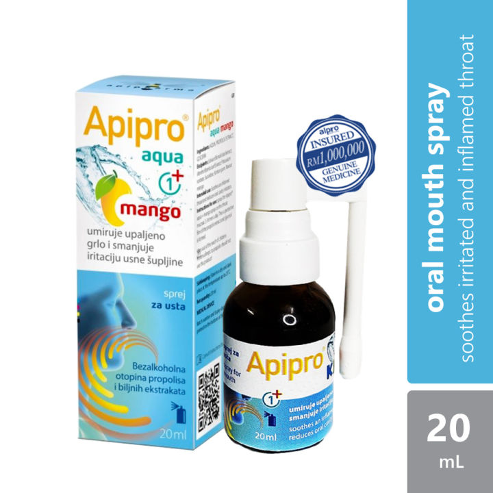 APIPRO Aqua 1+ Spray Mango 20ml | soothes irritated and inflamed throat ...