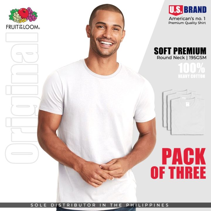 Pack of 3 Fruit of the Loom Soft Premium Round Neck 100 Cotton White ...