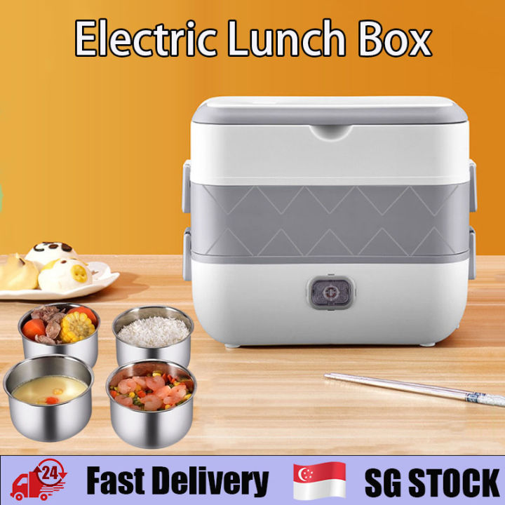 🇸🇬 Stock Double Layer Electric Lunch Box Portable Removable Cooking And Insulation Box Plug-in ...