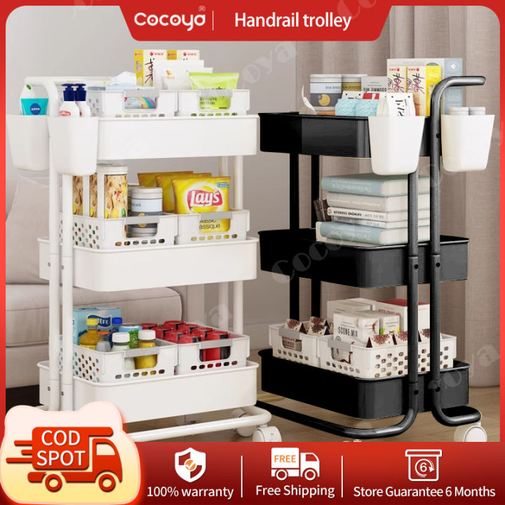 Cocoya 3-4 Tier Utility Cart Storage Organizer Moving with Wheels and ...