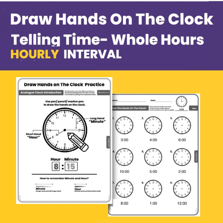 Draw hands on the Clock 1 Hour Hourly Interval Worksheets What time Is ...