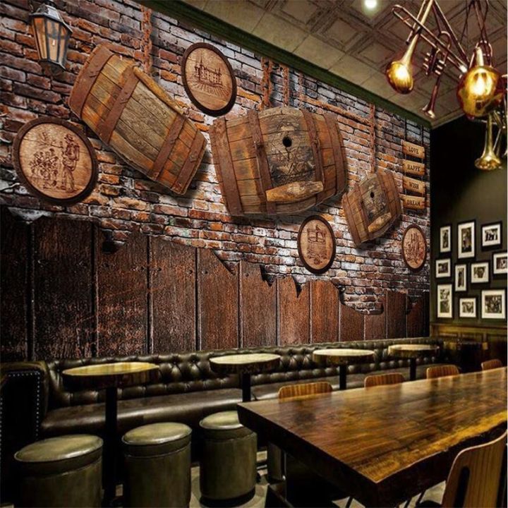 Retro Industrial Style Bar KTV Restaurant Decor Wine Barrels Background ...