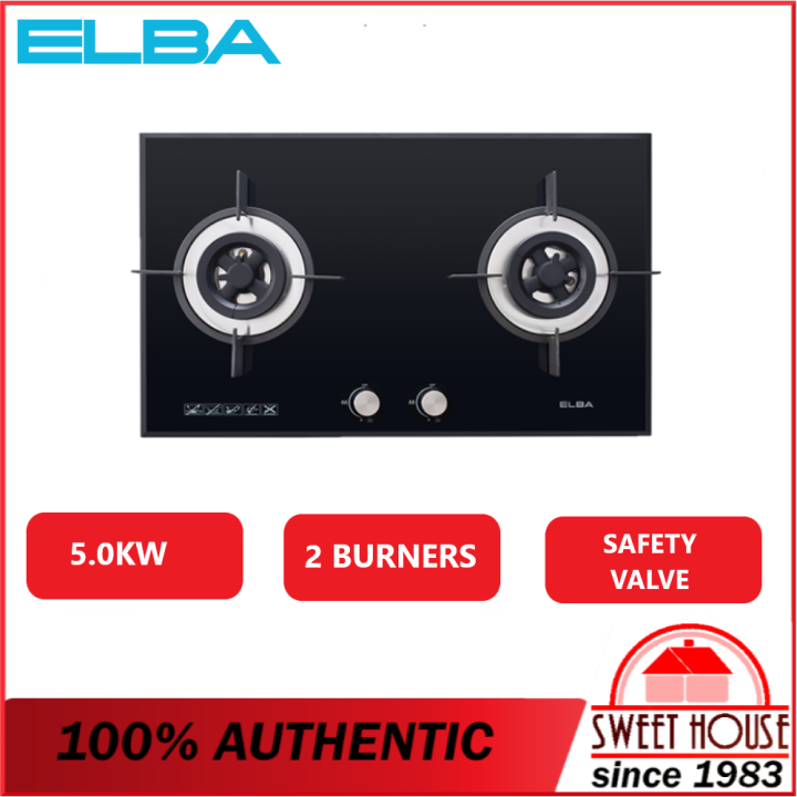 Elba 5.0kW 2 Burners Safety Valve Built-In Gas Hob EGH-K8942G(BK) With Bevelled Edges Design ...