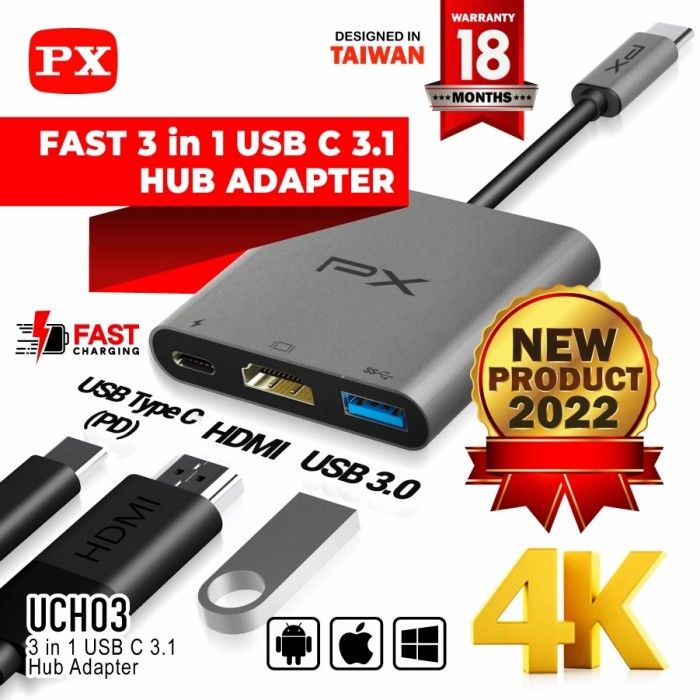 PX 3 In 1 USB Hub Converter USB Type C To HDMI Port USB w PD | Lazada Indonesia