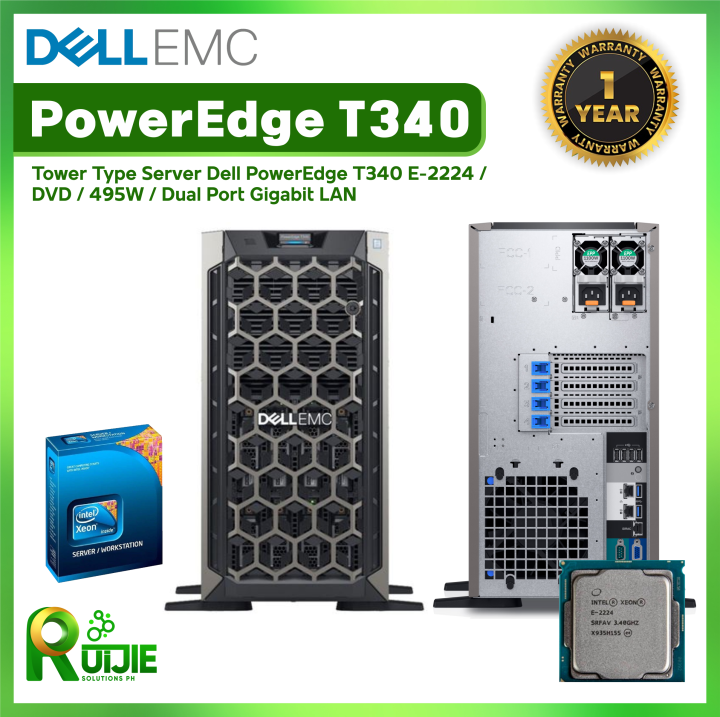 Tower Type Server Dell PowerEdge T340 E-2224 / DVD / 495W / Dual Port ...