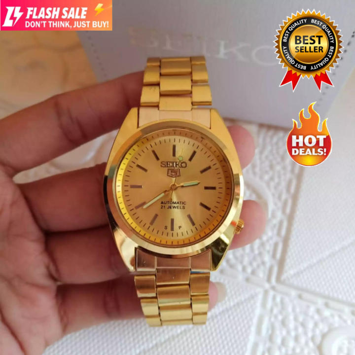 Seiko 5 21 Jewels Automatic Movement All Gold Stainless Steel Watch for ...