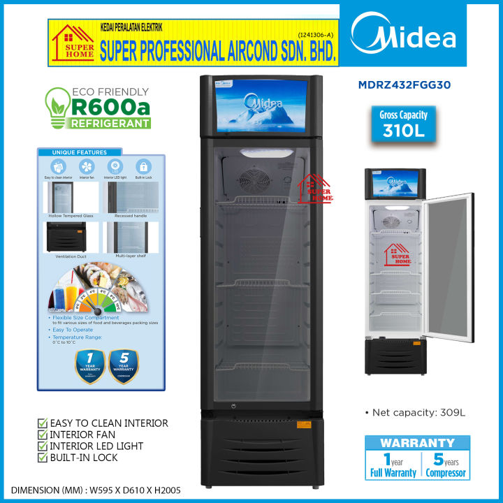 Midea Chiller Showcase MDRZ432FGG30 (310L) R600A ECO REFRIGERANT ...