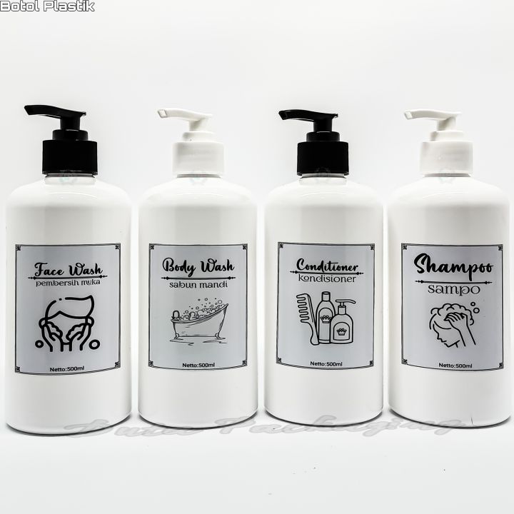 botol sabun refill pump cair label stiker aesthetic isi ulang 500ml ...