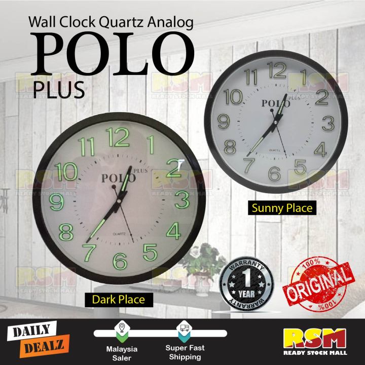 [1 YEAR WARRANTY] ORIGINAL POLO PLUS 35CM Wall Clock Quartz GLOW IN THE ...