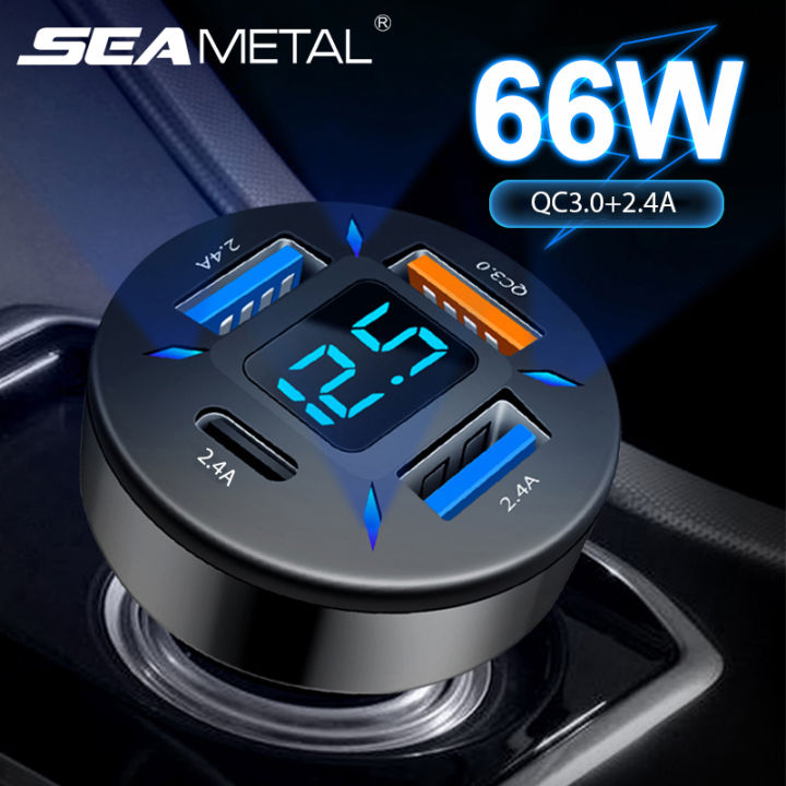 3/4 USB Car Chargers 66W QC3.0+PD Fast Charging LED Digital Display ...