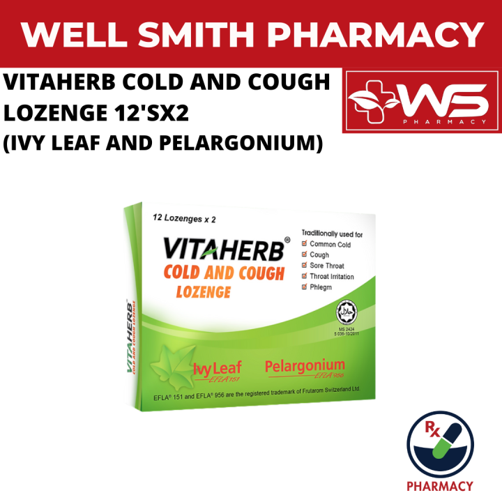 VITAHERB COLD AND COUGH LOZENGE 12'SX2 (IVY LEAF AND PELARGONIUM)(COUGH ...