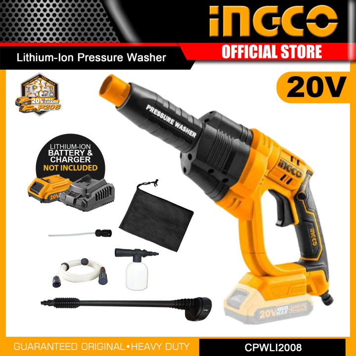 INGCO Lithium-Ion Cordless Pressure Washer 20V P20S for Motor & Car ...