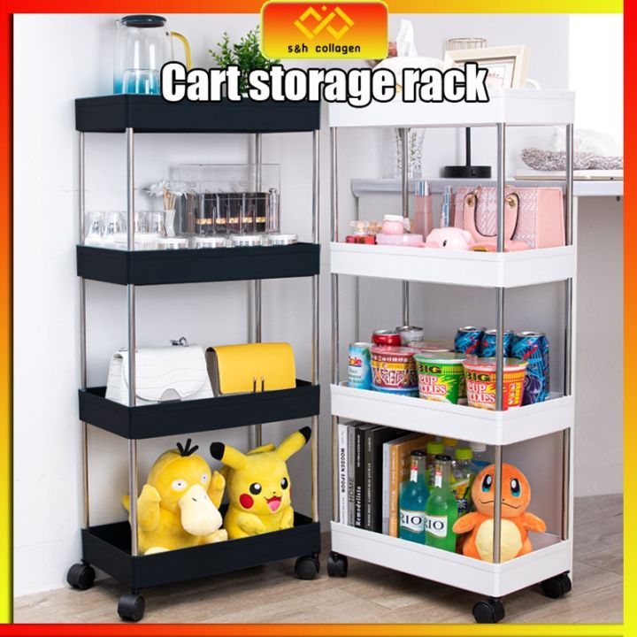 3 /4 Tier Trolley Storage Rack Multifunction Home Kitchen Rack Book ...