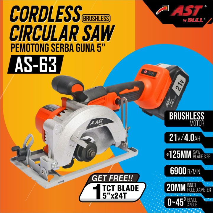 AST AS-63 Circular Saw 5" Cordless Mesin Gergaji Kayu Baterai 5 Inch ...