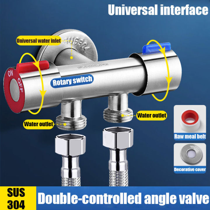 SUS 304 One Into Two Three-Way Connector Angle Valve Double Handle Dual ...