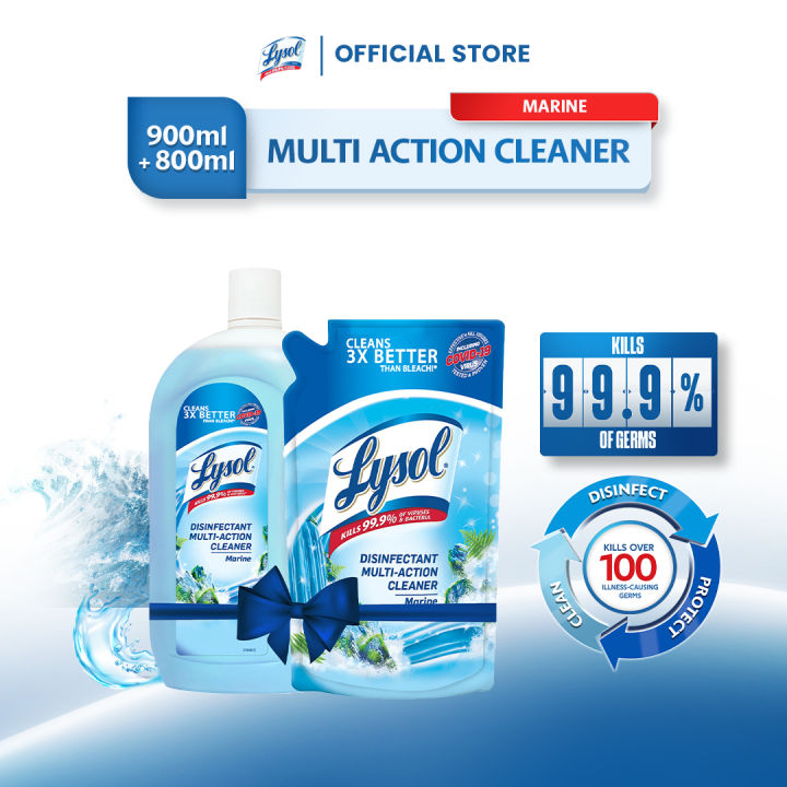 Lysol Multi Action Cleaner Antibacterial Marine Scent 900 mL + Refill ...