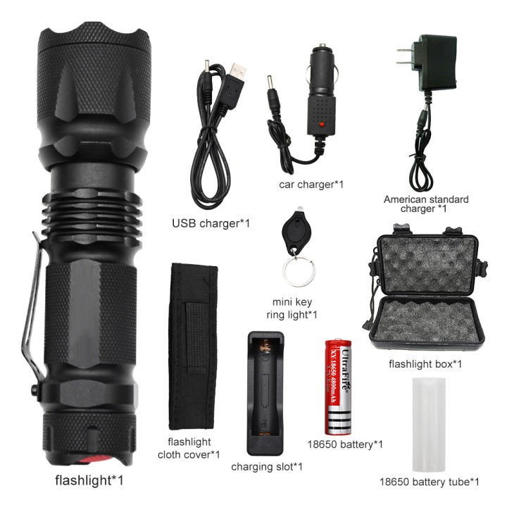 T6 90000LM X800 Flashlight Rechargeable Powerful Tactical Military LED ...