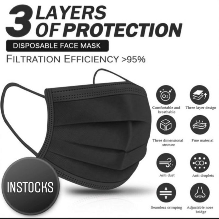 Face Mask Black 50 PIECES w/BOX High Quality | Lazada PH