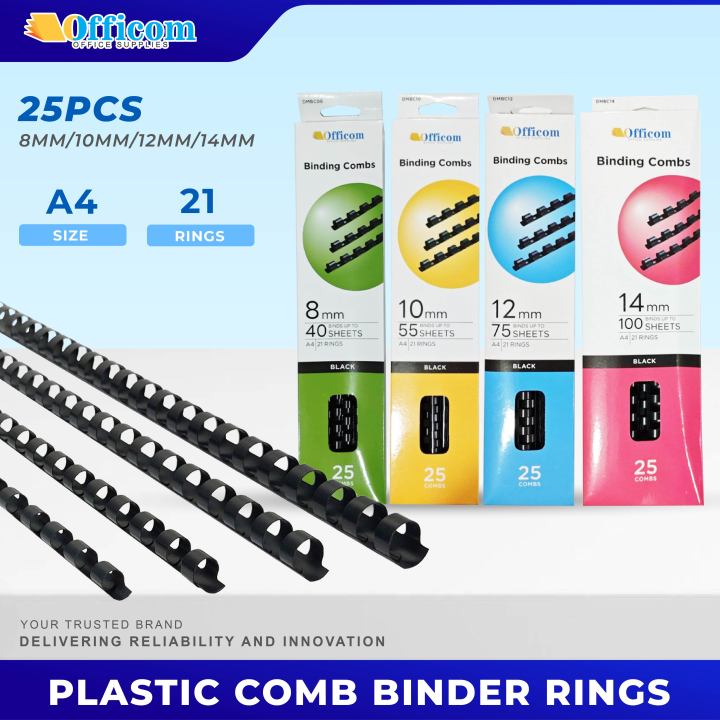 25pcs A4 Plastic Ring Binder Comb 21 Holes PVC Black 8mm 10mm 12mm 14mm ...