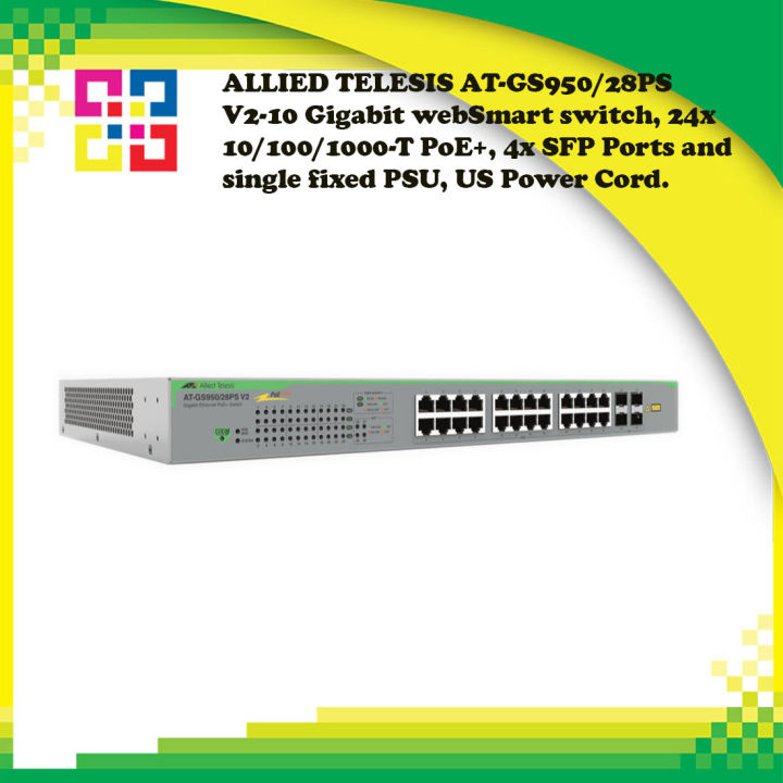 Allied Telesis AT-GS950/28PS V2-10 Gigabit webSmart switch 24x 10/100/1000-T PoE+4x SFP Ports ...