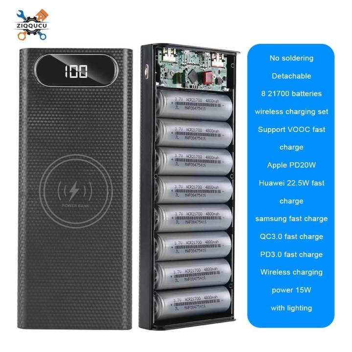 Ziqqucu Removable Battery Power Bank Set 8-cell 21700 Battery Fast ...