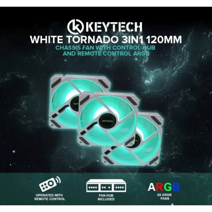 KENLEI Keytech White Tornado 3in1 120mm Chassis Fan with Control Hub ...