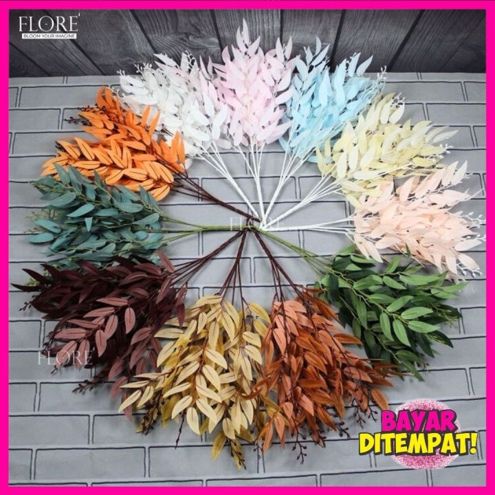 Daun Ruscus Willow Cabang 5/Daun Artificial Dekorasi Wedding Hiasan ...