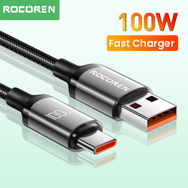 Rocoren USB jenis C kabel 100W cepat mengecas kabel pengecas untuk ...