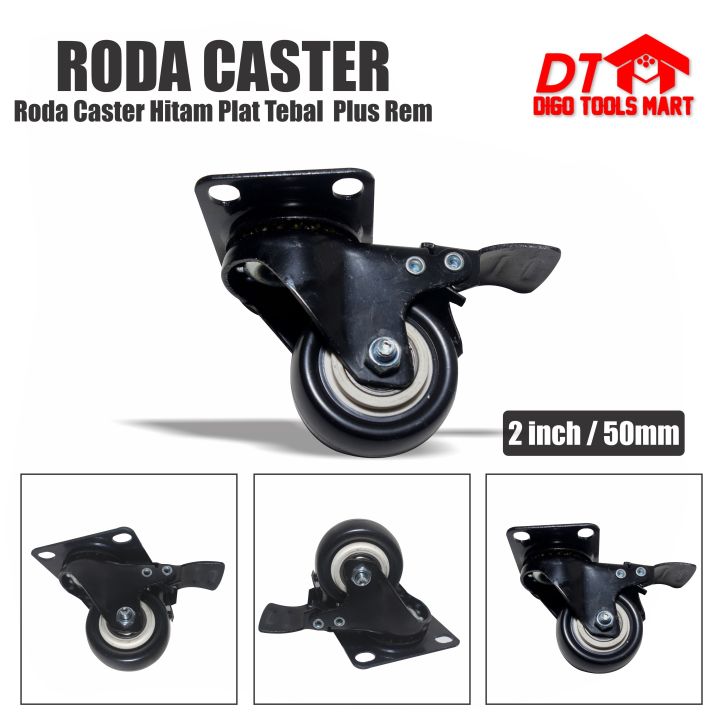 Roda Caster Hitam Plat Tebal Hidup Plus Rem 2 Inci Roda Nylon Hitam ...