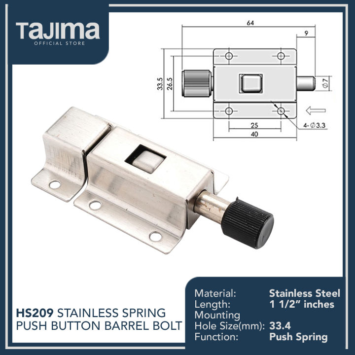 Stainless Spring Push Button Barrel Bolt Sliding Lock | Lazada PH