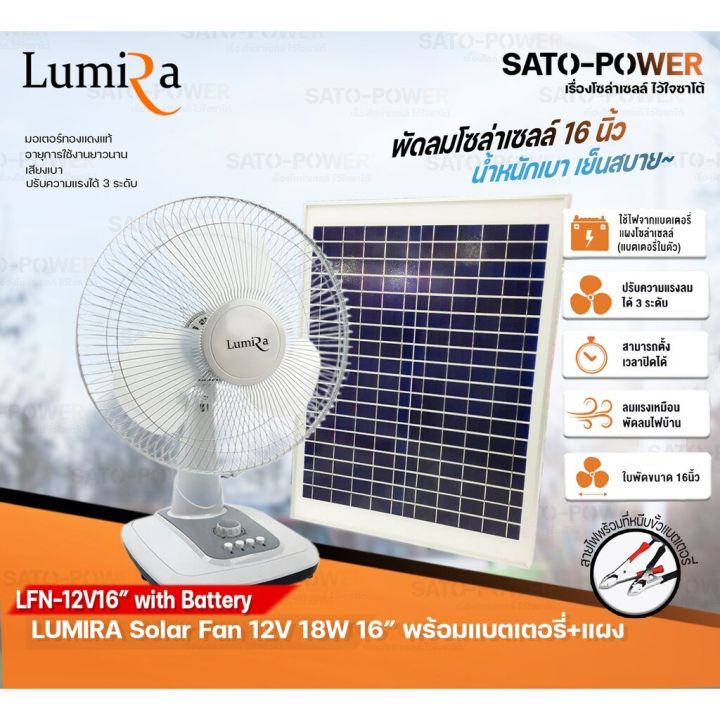 LUMIRA Solar Fan 12V 18W ใบพัด 16 รุ่น Lfn-12V16 พร้อมแบตเตอรี่และแผง ...