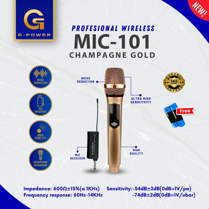 G-POWER MIC 101 CHAMPAGNE GOLD (UHF) RECEIVER SYSTEM / MIC KARAOKE ...