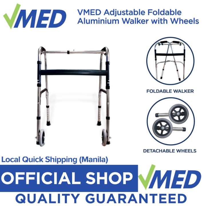 VMED Adjustable Aluminum Foldable Walker with Wheels | Lazada PH