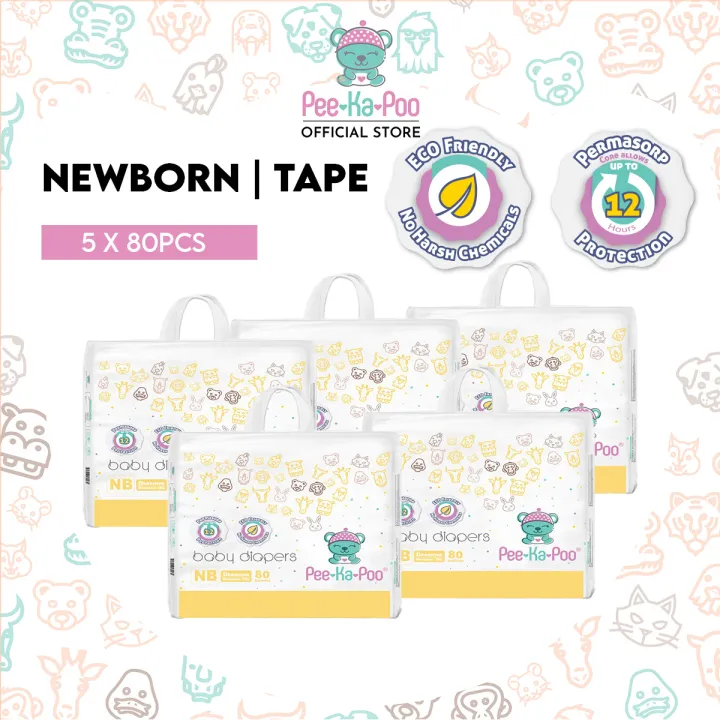 [Bundle of 4] Pee-Ka-Poo Taped Diapers (80pcs) | Ultra-Thin & Rash-Free ...