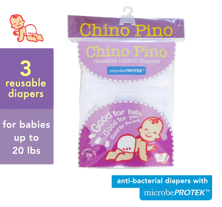 Chino Pino Cloth Diaper with antimicrobial microbePROTEK™, pack of 3 ...