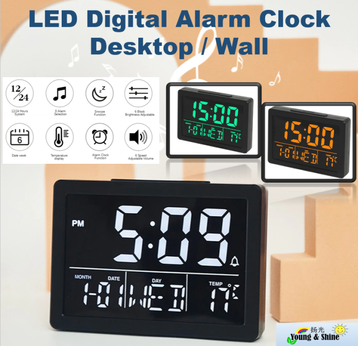 LED Digital Clock Wall Clock Desktop Alarm Clock 8 Alarms Voice Control ...